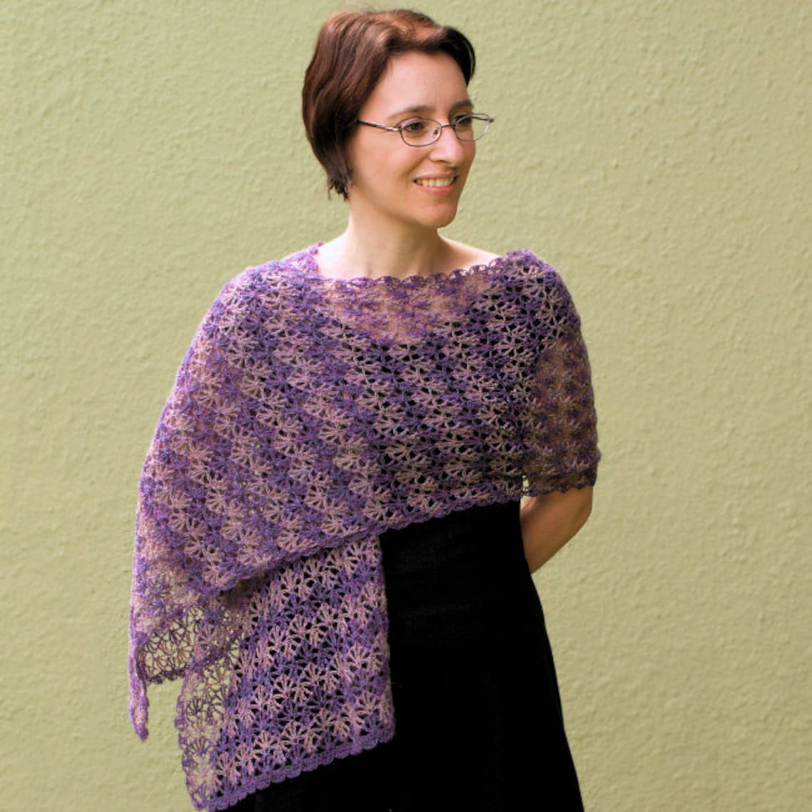 Rippled Lace Rectangular Shawl CROCHET PATTERN Digital PDF File ...
