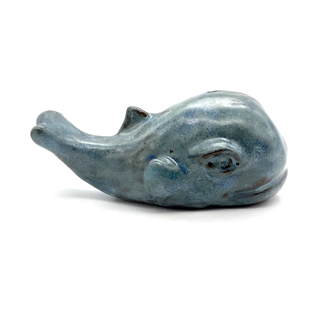 Tiny Sperm Whale Sculpture Sea Life Ceramic Figurine Blue Whale Animal ...