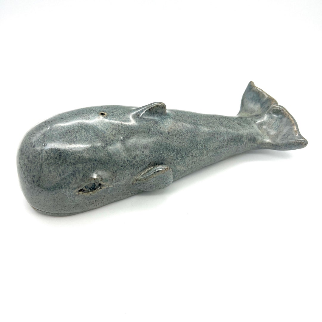 Whale Sculpture Handmade Ceramic Sea Life Figurine Blue Ocean Art Clay ...