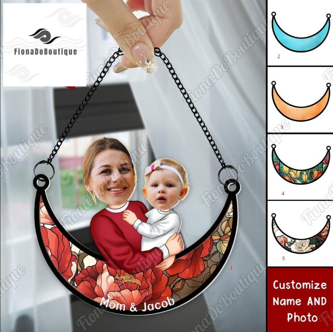 Personalized Mom and Son Suncatcher Ornament, Custom Photo Window ...