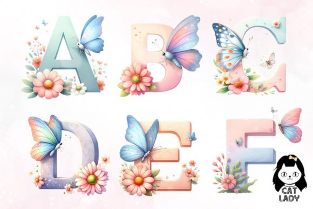 Butterfly Alphabet Sublimation Clipart, Graphics Bundles Digital ...