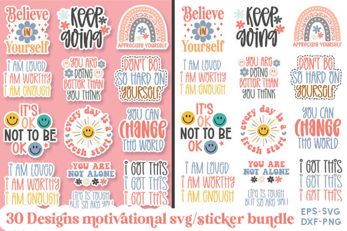 Boho Motivational Sticker Bundle | Retro Positive Quotes Stickers ...
