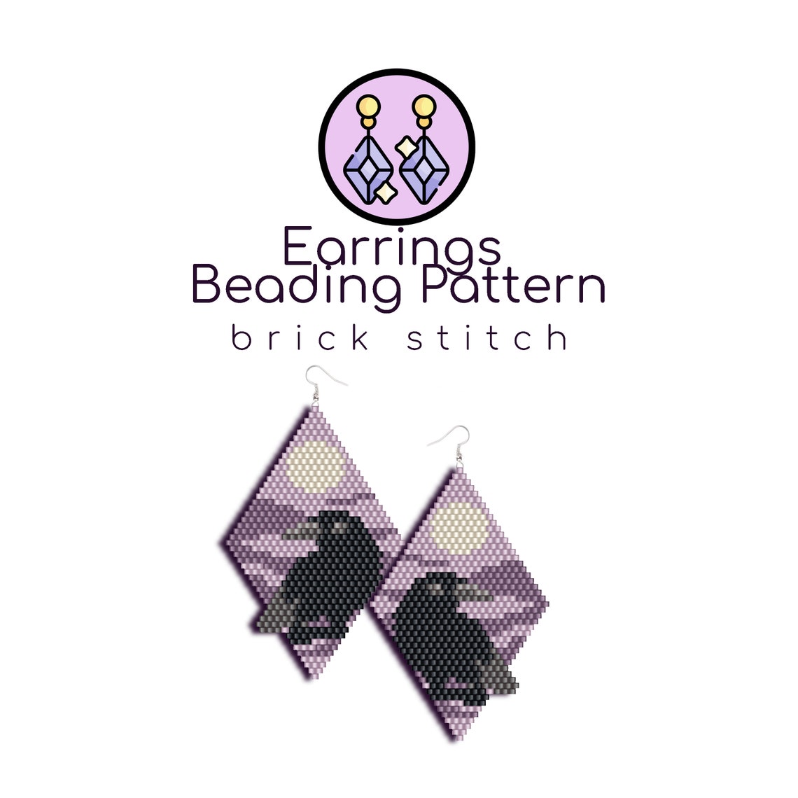 Moon Raven Beaded Earrings Pattern | Brick Stitch Pattern With Word ...