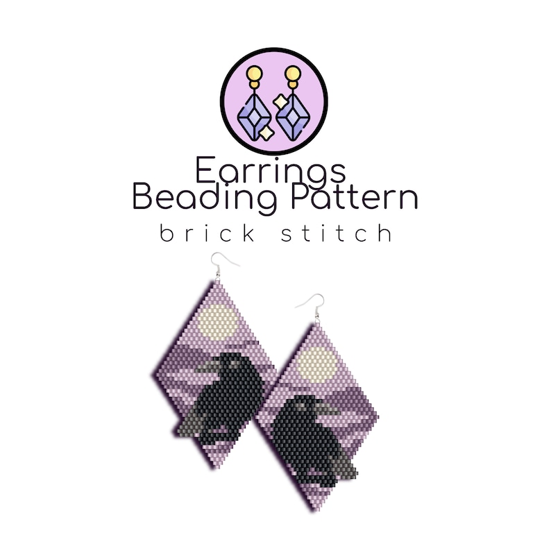 Moon Raven Beaded Earrings Pattern | Brick Stitch Pattern With Word ...