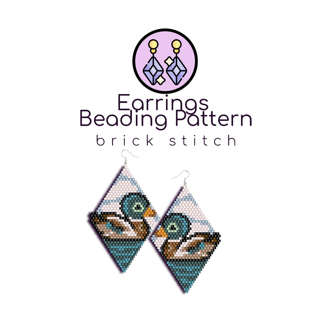 Duck Beaded Earrings Pattern | Brick Stitch Pattern With Word Chart ...
