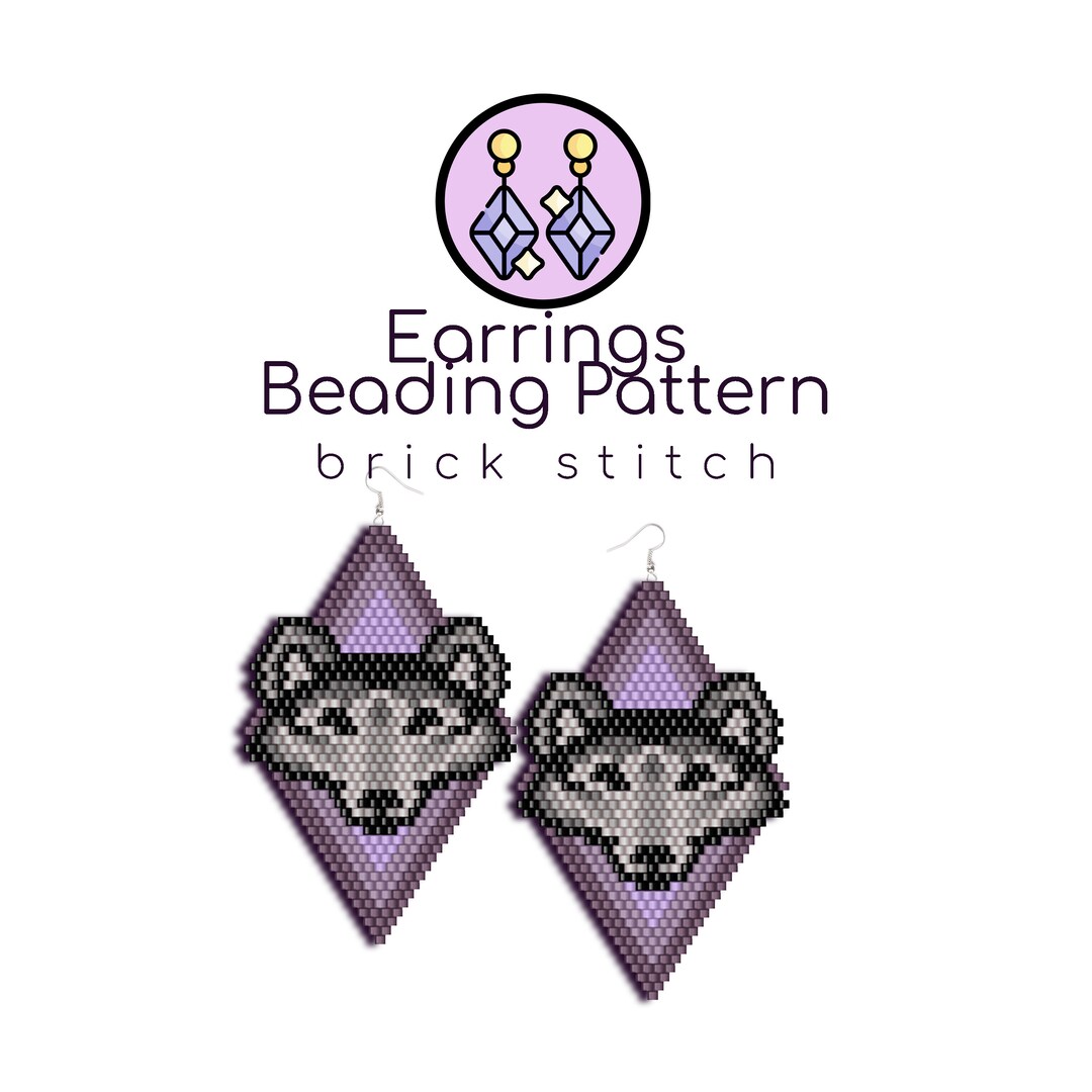 Grey Wolf Beaded Earrings Pattern | Brick Stitch Pattern With Word ...