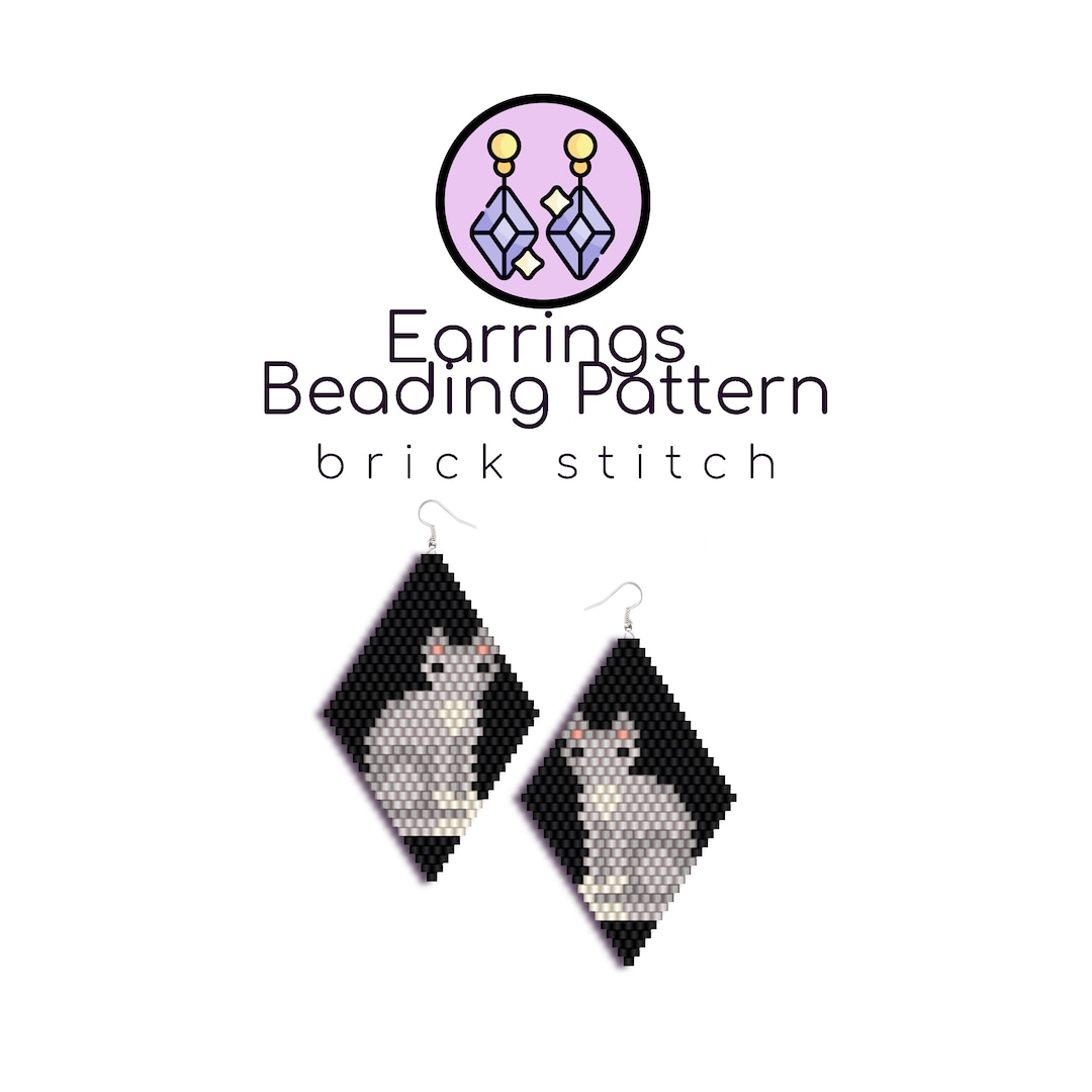 Grey Cats Beaded Earrings Pattern | Brick Stitch Pattern With Word ...