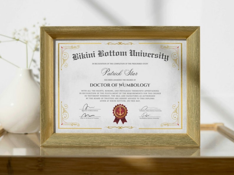 Bikini Bottom University Doctorate of Wumbology Certificate - Etsy