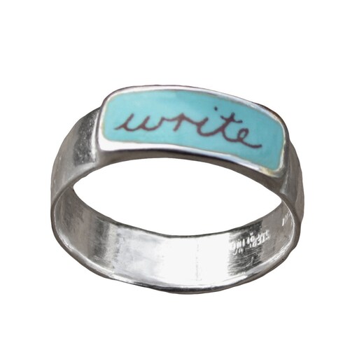 Write Band Ring Sterling Silver and Vitreous Enamel Script - Etsy