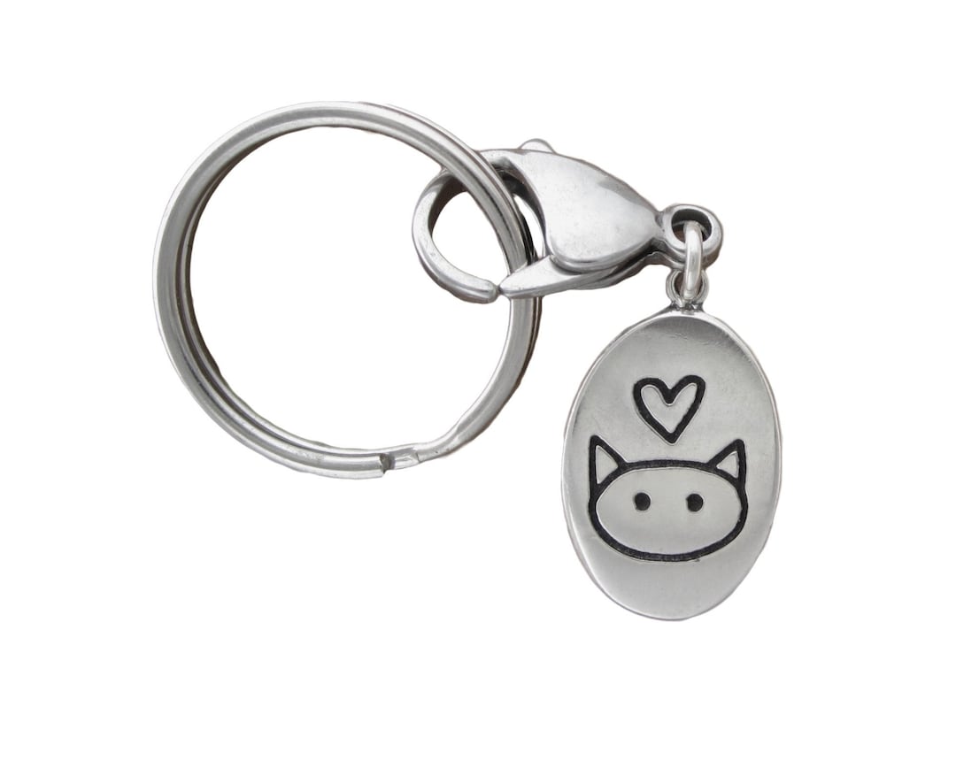 Sterling Silver Cat Keychain - Love Me Love My Cat Keyring - Silver Cat ...