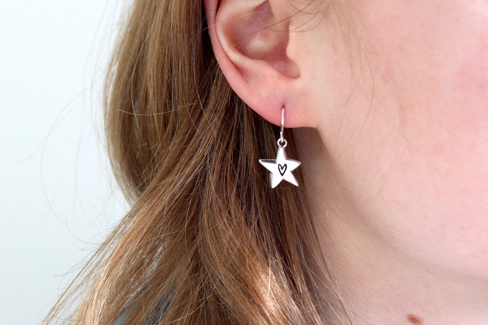 Little Star Earrings Sterling Silver Star With Heart Dangle | Etsy
