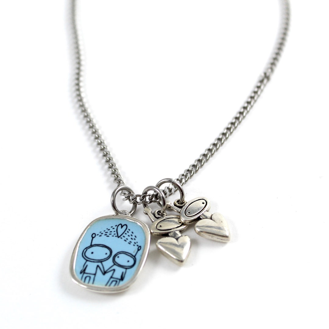 Family Talisman Necklace: Sterling Silver Alien Charms & Enamel Pendant ...