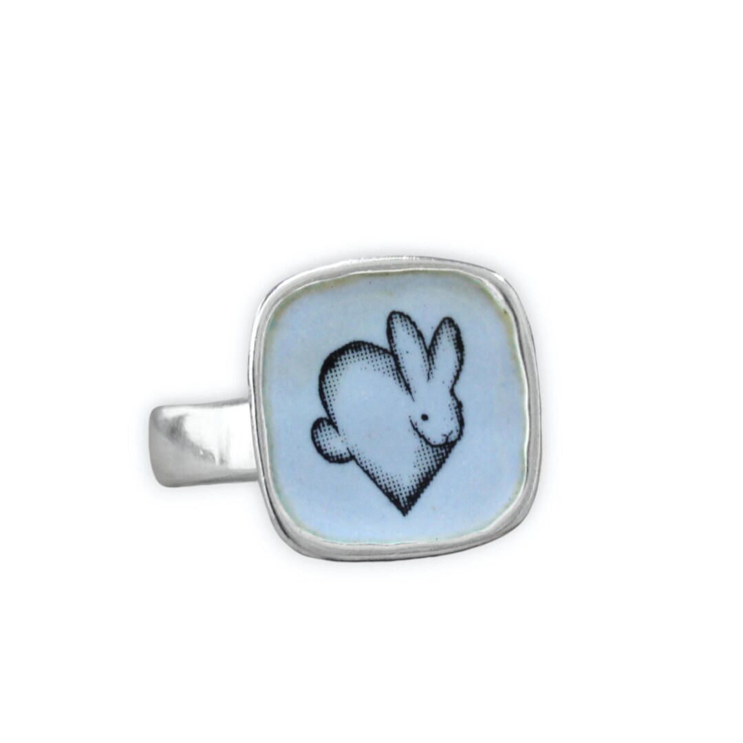 Sterling Silver Rabbit Ring With Kiln Fired Vitreous Enamel - Bunny ...