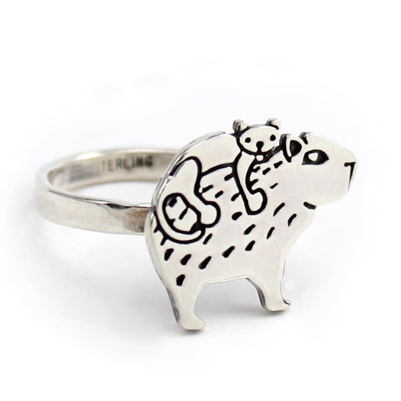 Sterling Silver Cat and Capybara Ring Animal Friends Ring - Etsy