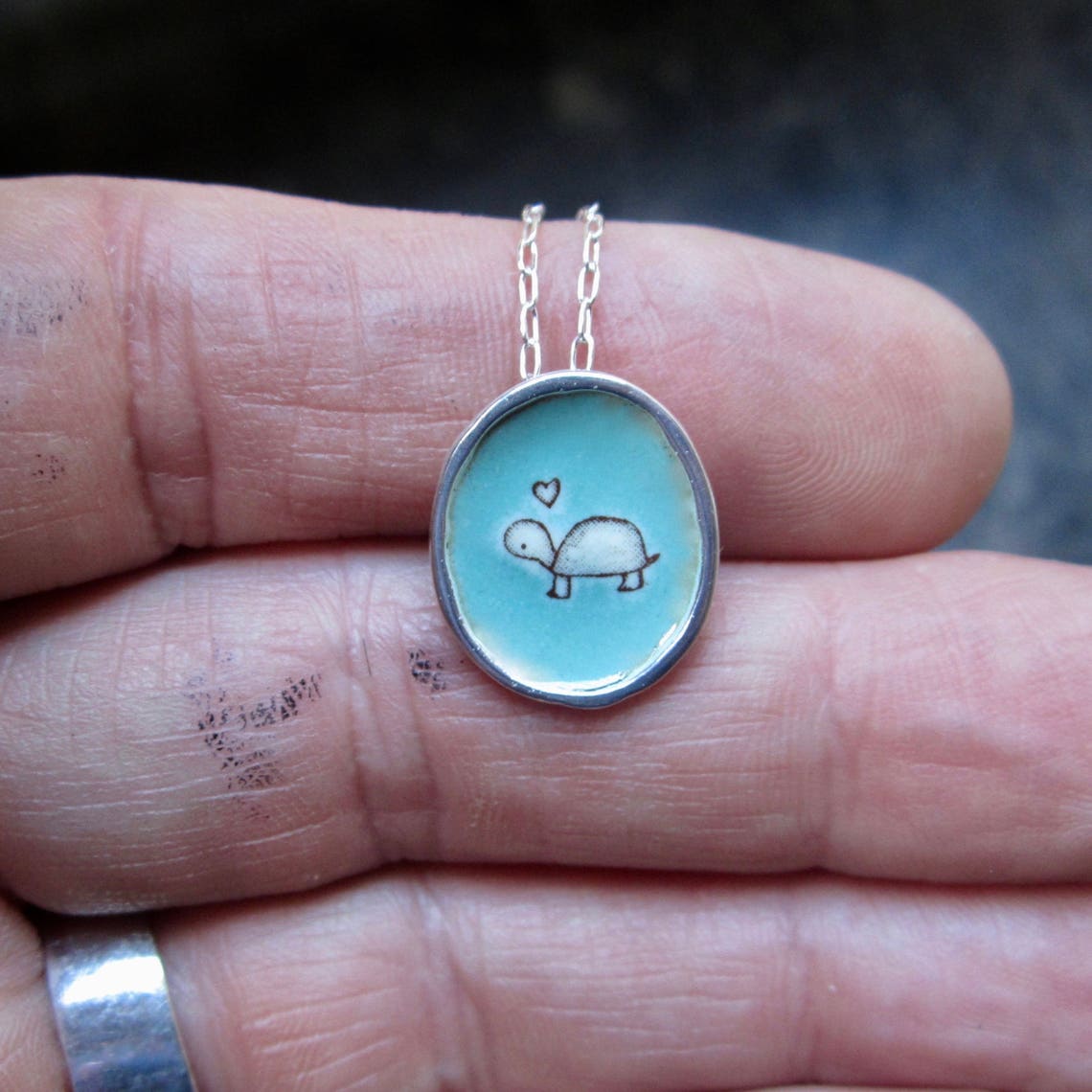 Turtle Necklace Tortoise Necklace Sterling Silver and | Etsy