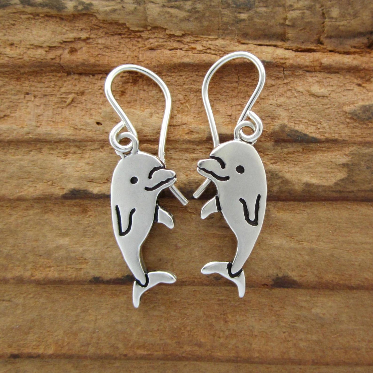 Sterling Silver Dolphin Earrings: Dangle Charm Earrings - Etsy