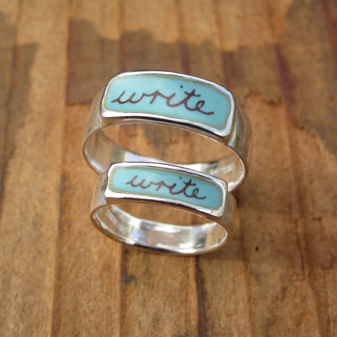 Write Band Ring Sterling Silver and Vitreous Enamel Script - Etsy