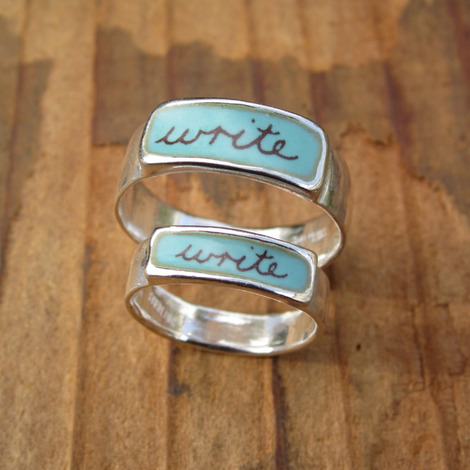 Write Band Ring Sterling Silver and Vitreous Enamel Script - Etsy