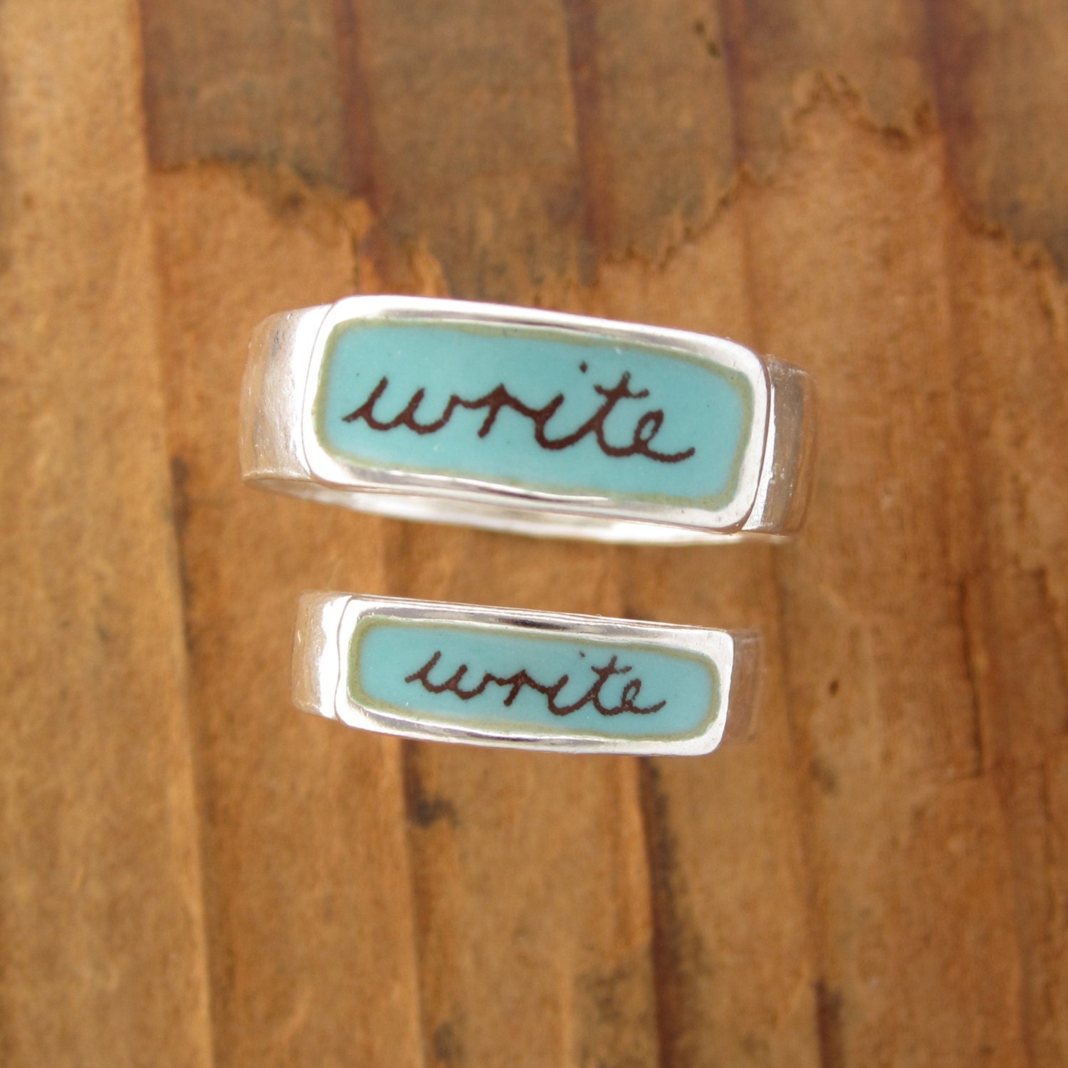 Write Band Ring Sterling Silver and Vitreous Enamel Script - Etsy