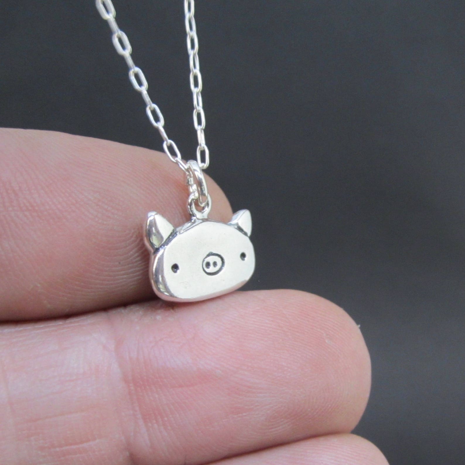 Little Pig Necklace Sterling Silver Pig Pendant or Charm on - Etsy