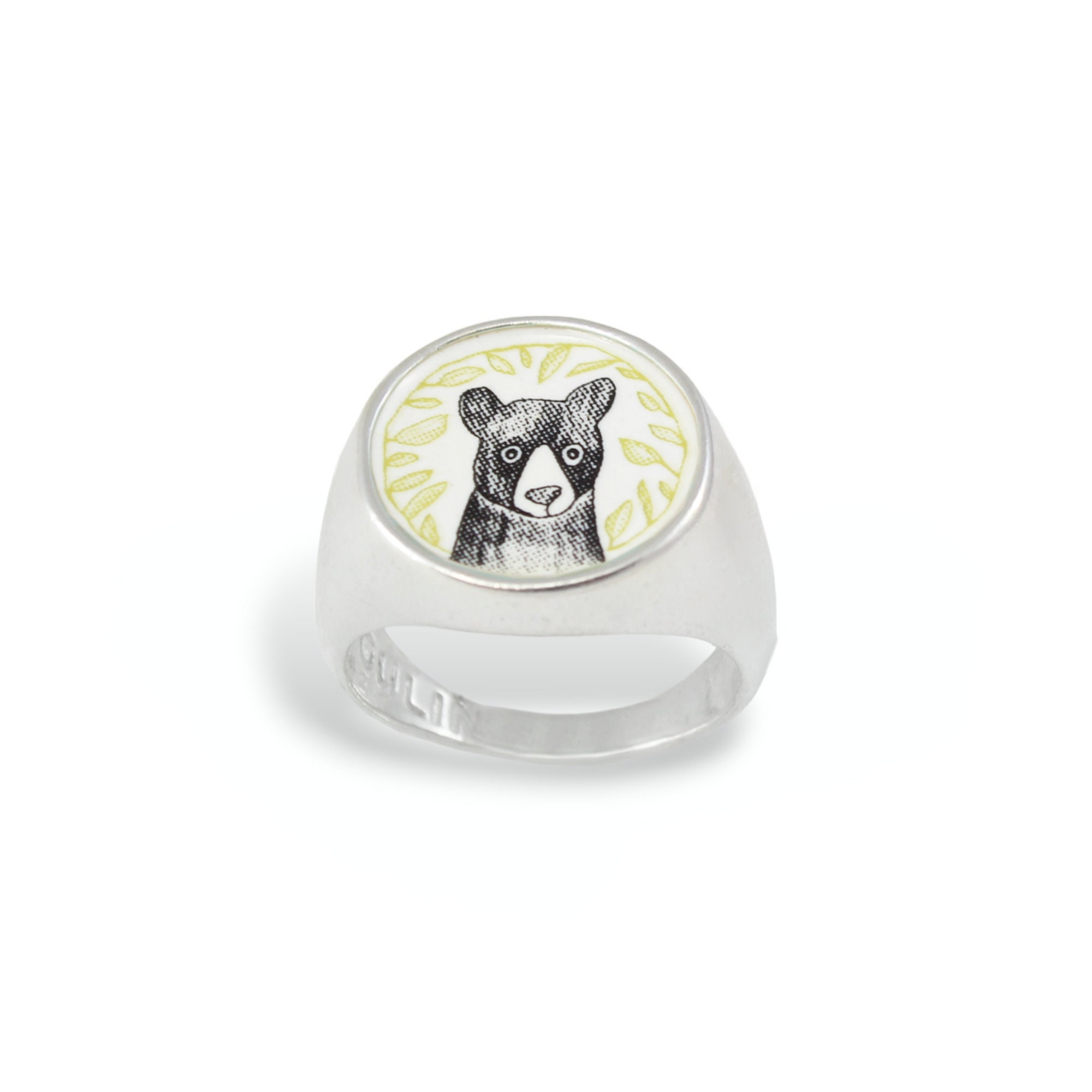 Bear Signet Ring: Vitreous Enamel Sterling Silver Ring - Etsy