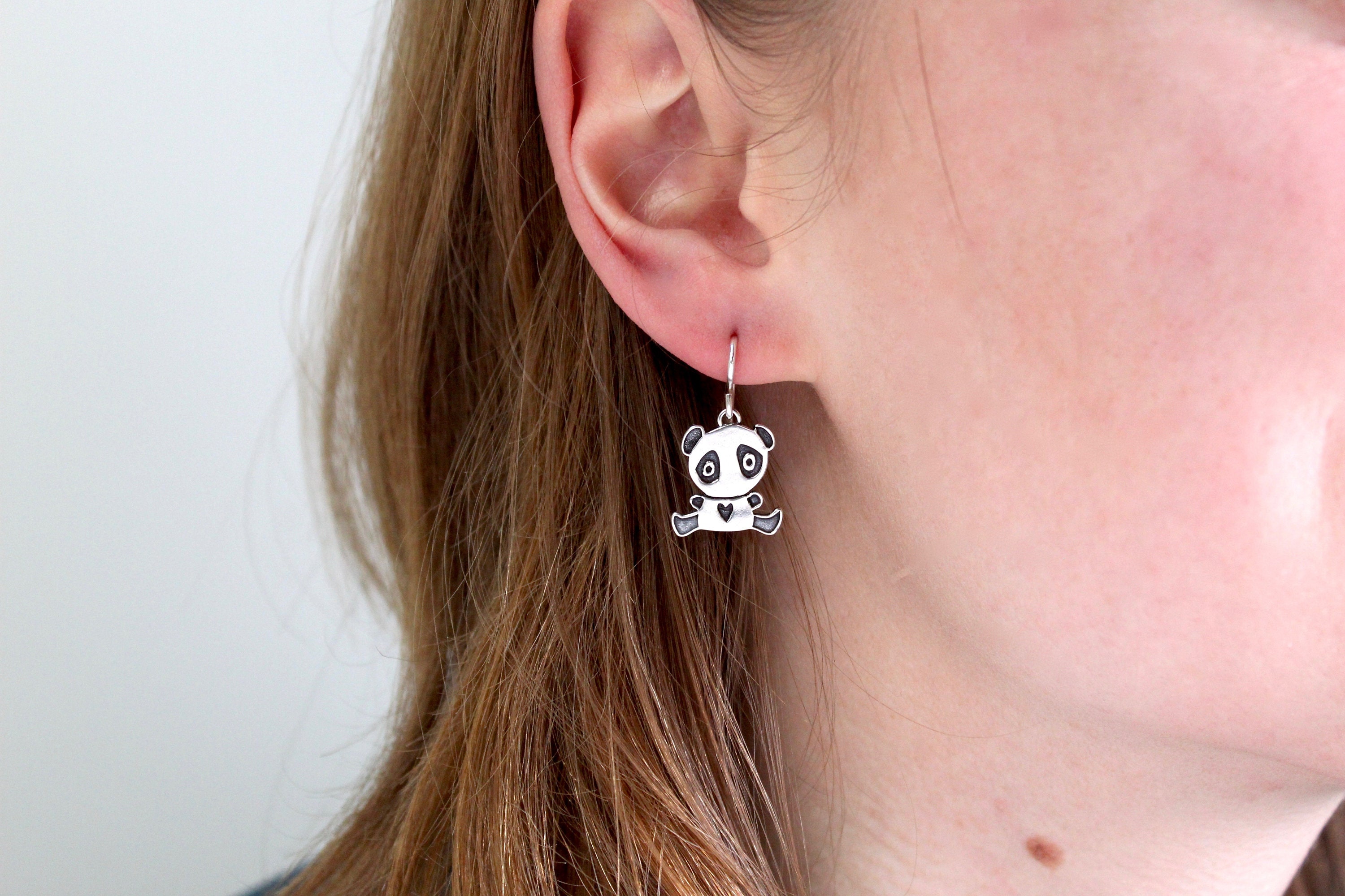 Little Panda Earrings - Sterling Silver Panda Bear Earrings - Etsy