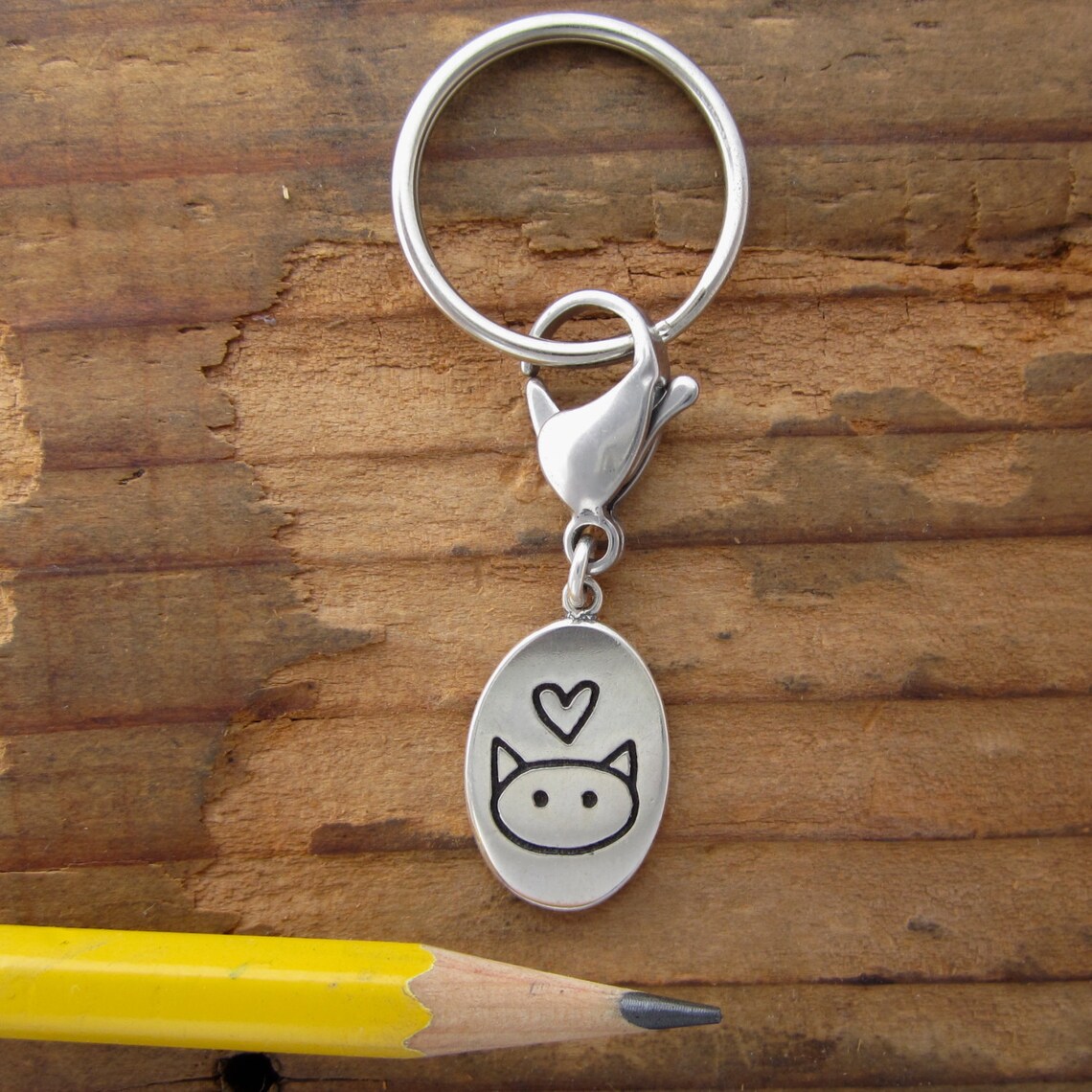 Sterling Silver Cat Keychain Love Me Love My Cat Keyring - Etsy
