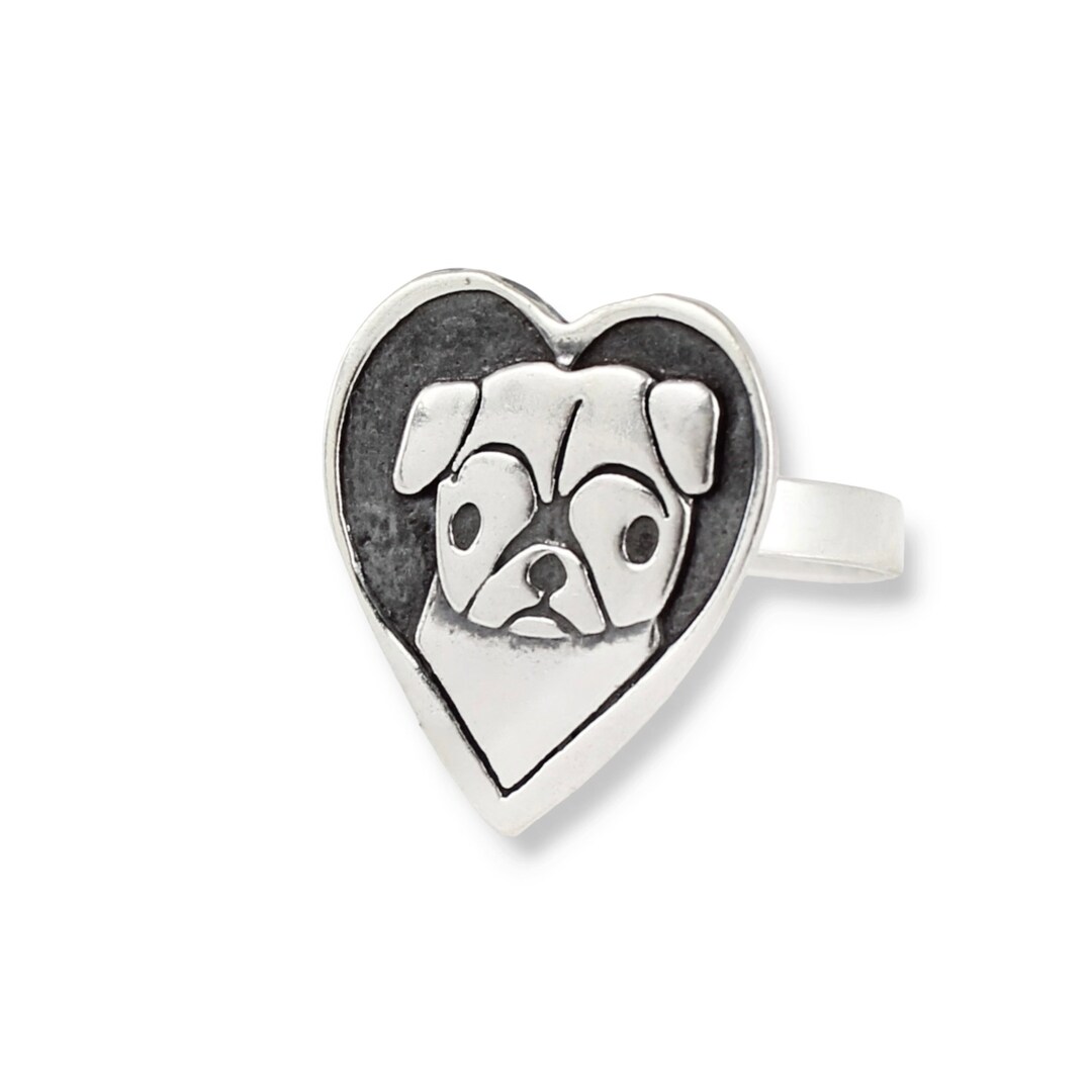 Sterling Silver Pug Ring in Whole Sizes 5 Through 10 - Adorable Pug ...
