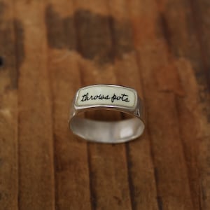 Throws Pots Ring - Sterling Silver and Enamel Band Ring - Gift for Clay ...