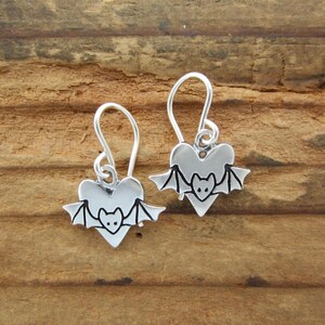 Bat Earrings - Sterling Silver Bat and Heart Earrings - Etsy