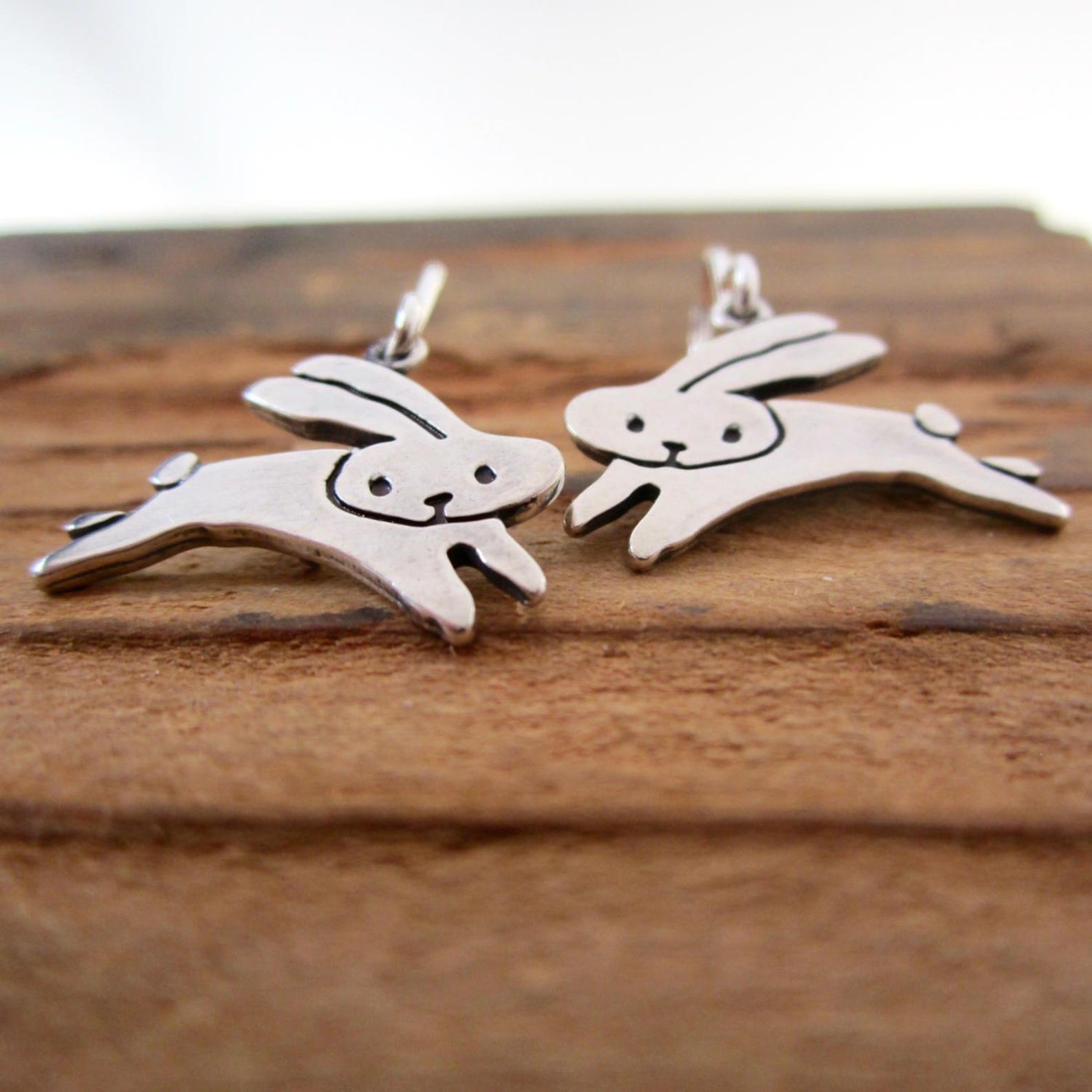Rabbit Earrings Sterling Silver Bunny Earrings Jumping | Etsy