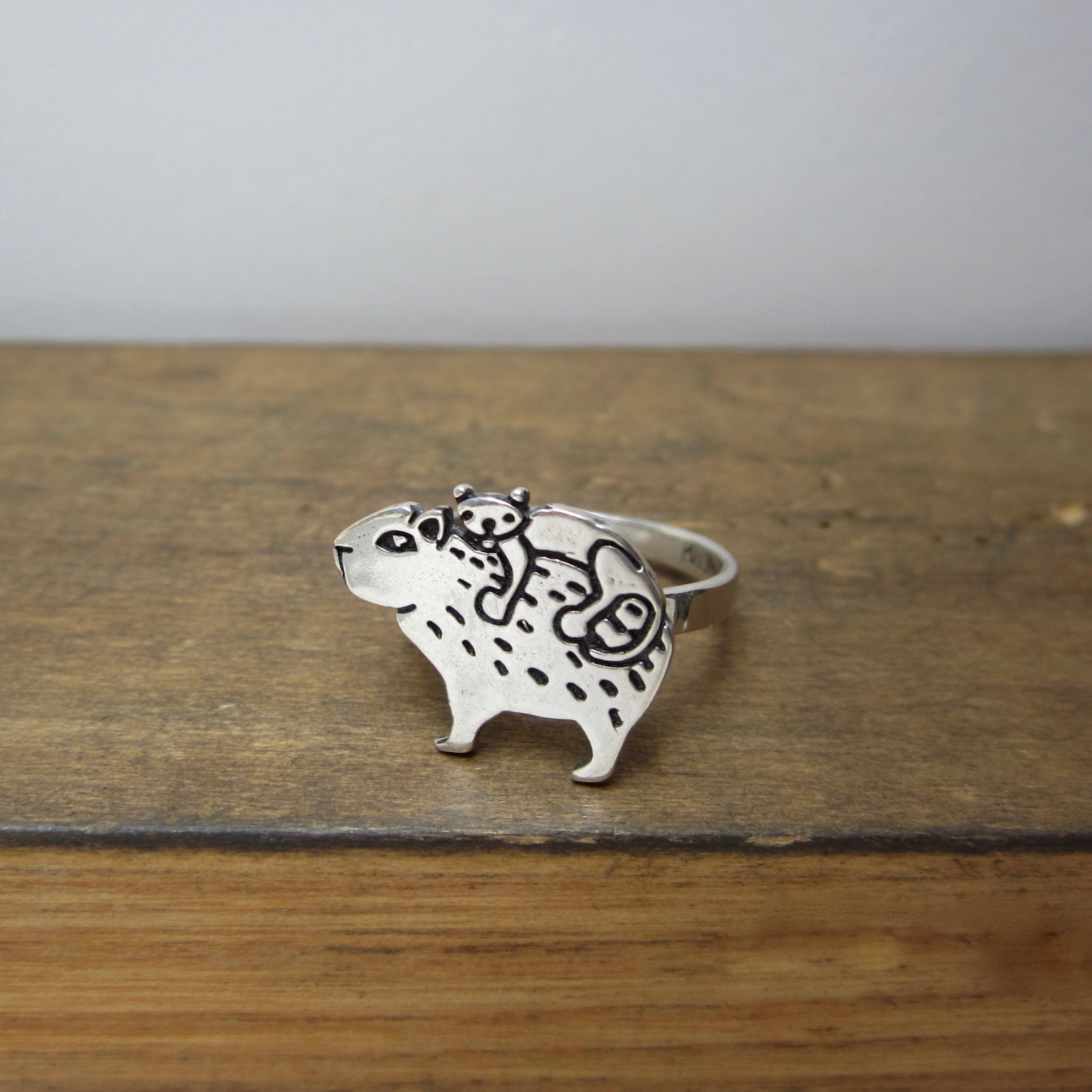 Sterling Silver Cat and Capybara Ring Animal Friends Ring | Etsy