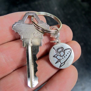 Sterling Silver Alien Keychain - Silver Rocketship Keyring - Alien ...