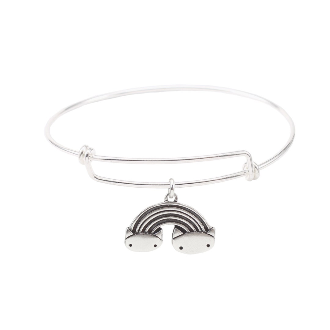 Sterling Silver Rainbow Kitties Charm Adjustable Bangle Bracelet Two ...