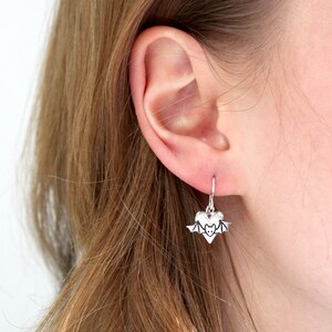 Bat Earrings - Sterling Silver Bat and Heart Earrings - Etsy