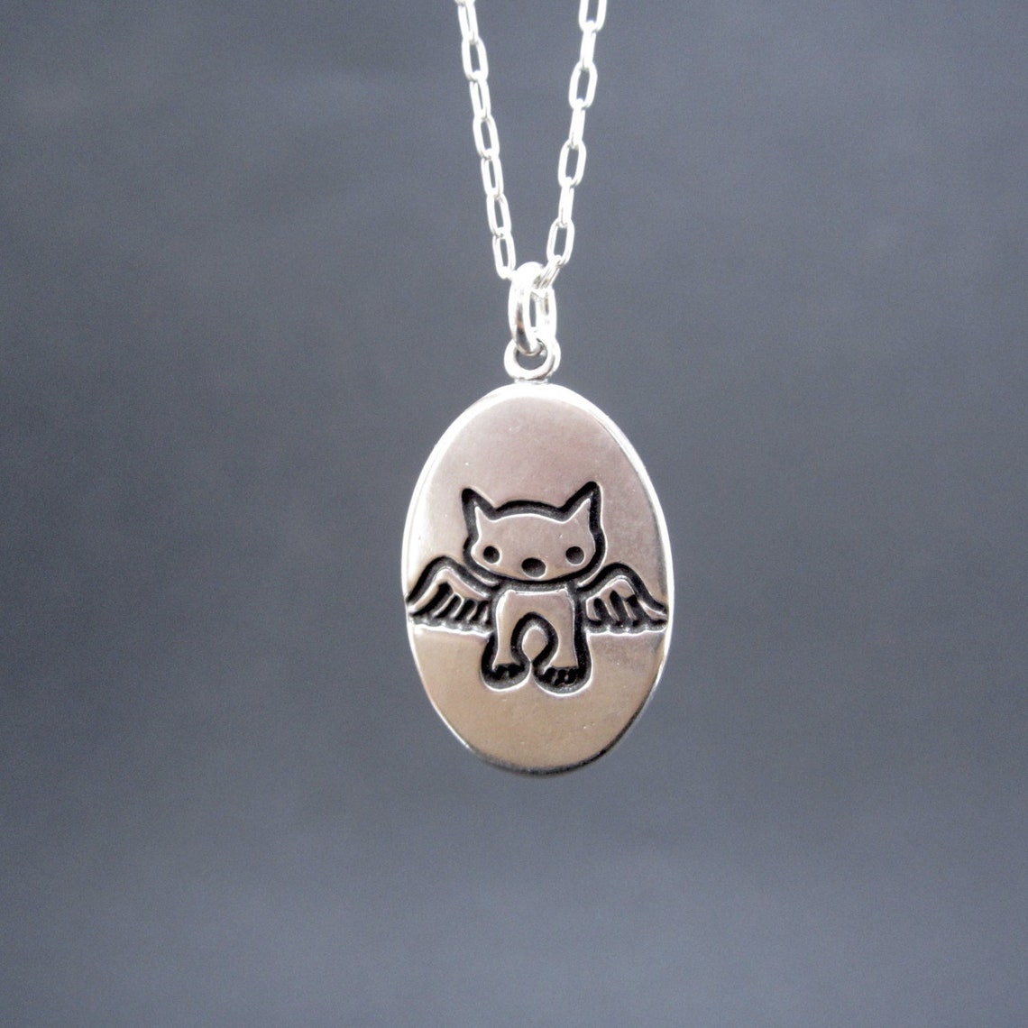 Angel Cat Necklace Sterling Silver Cat Pendant Cat - Etsy