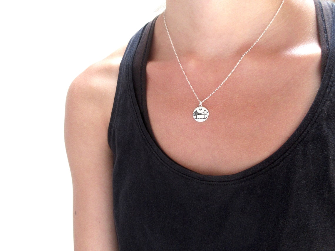 Sterling Silver Golden Gate Bridge Necklace San Francisco | Etsy