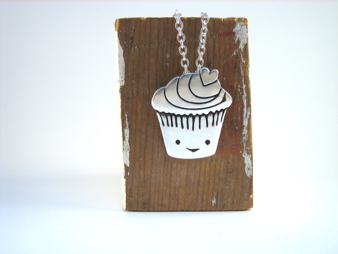 Sterling Silver Cupcake Charm Necklace Silver Muffin Pendant - Etsy