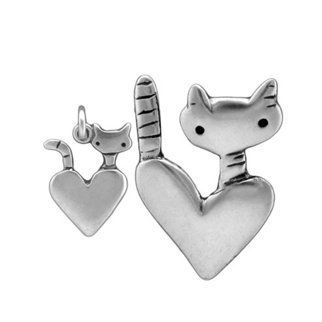Cats Charm Necklace Set Set of Two Sterling Silver Cat Charm Pendants ...