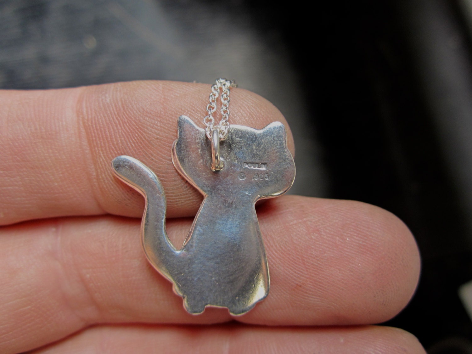 Sterling Silver Cat Charm Necklace Sterling Space Cat | Etsy