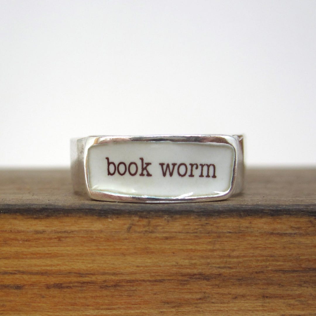 Book Worm Band Ring Sterling Silver and Vitreous Enamel Book Lover Ring ...