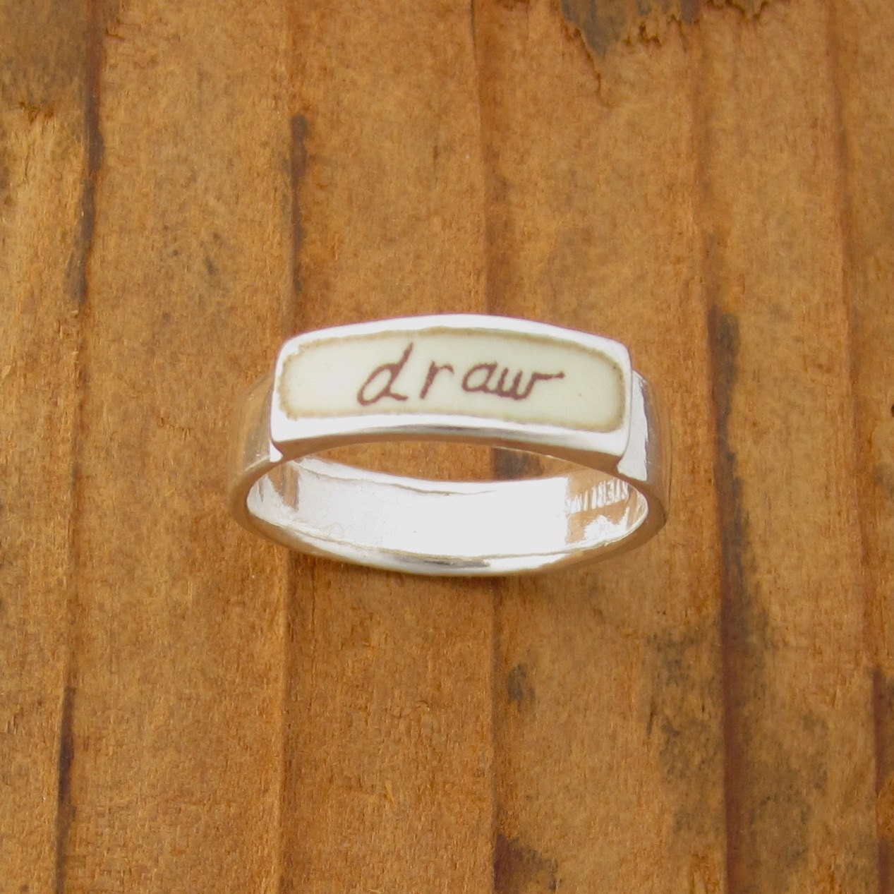 Draw Band Ring Sterling Silver and Vitreous Enamel Script | Etsy