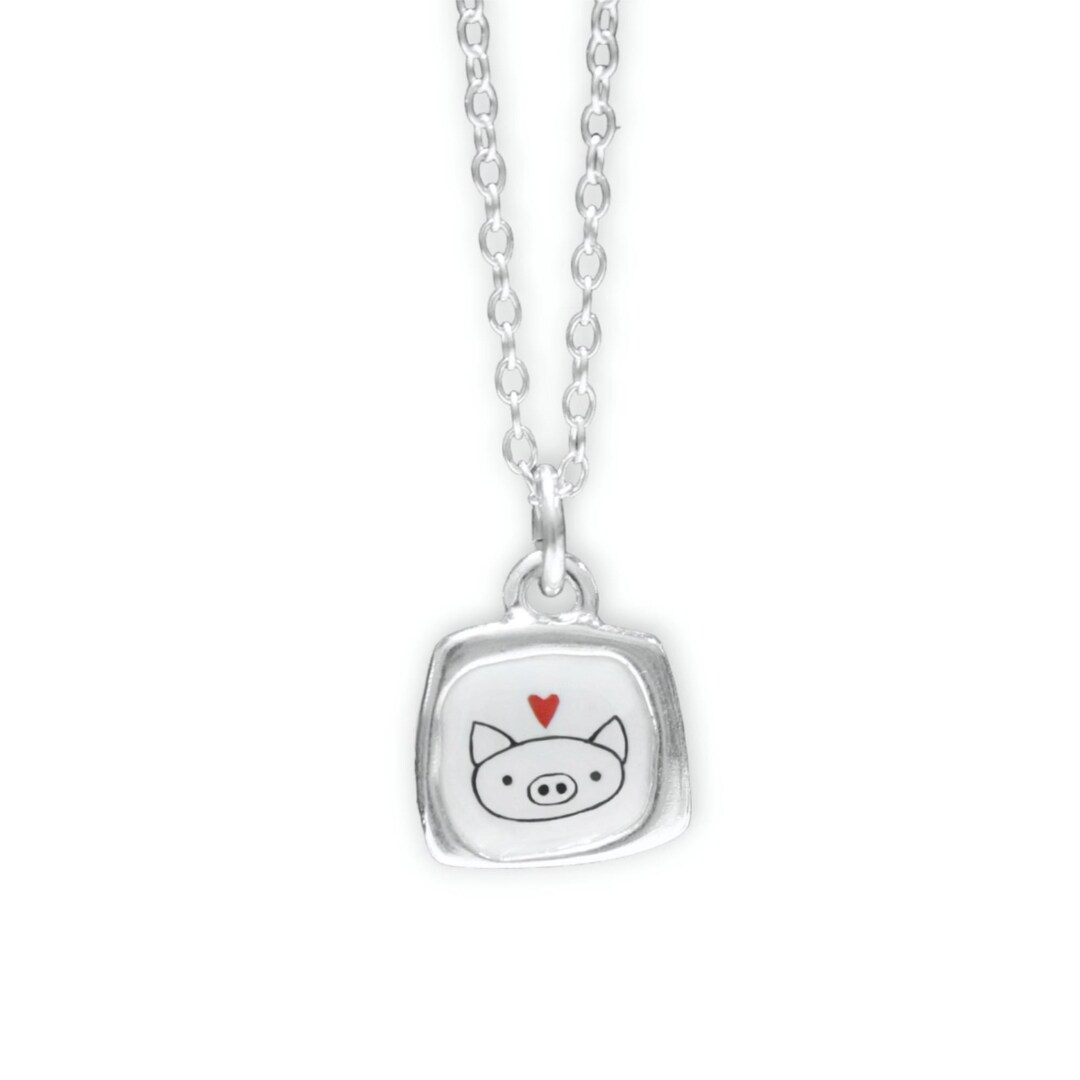 Teeny Tiny Enamel and Sterling Silver Pig Necklace on Adjustable ...