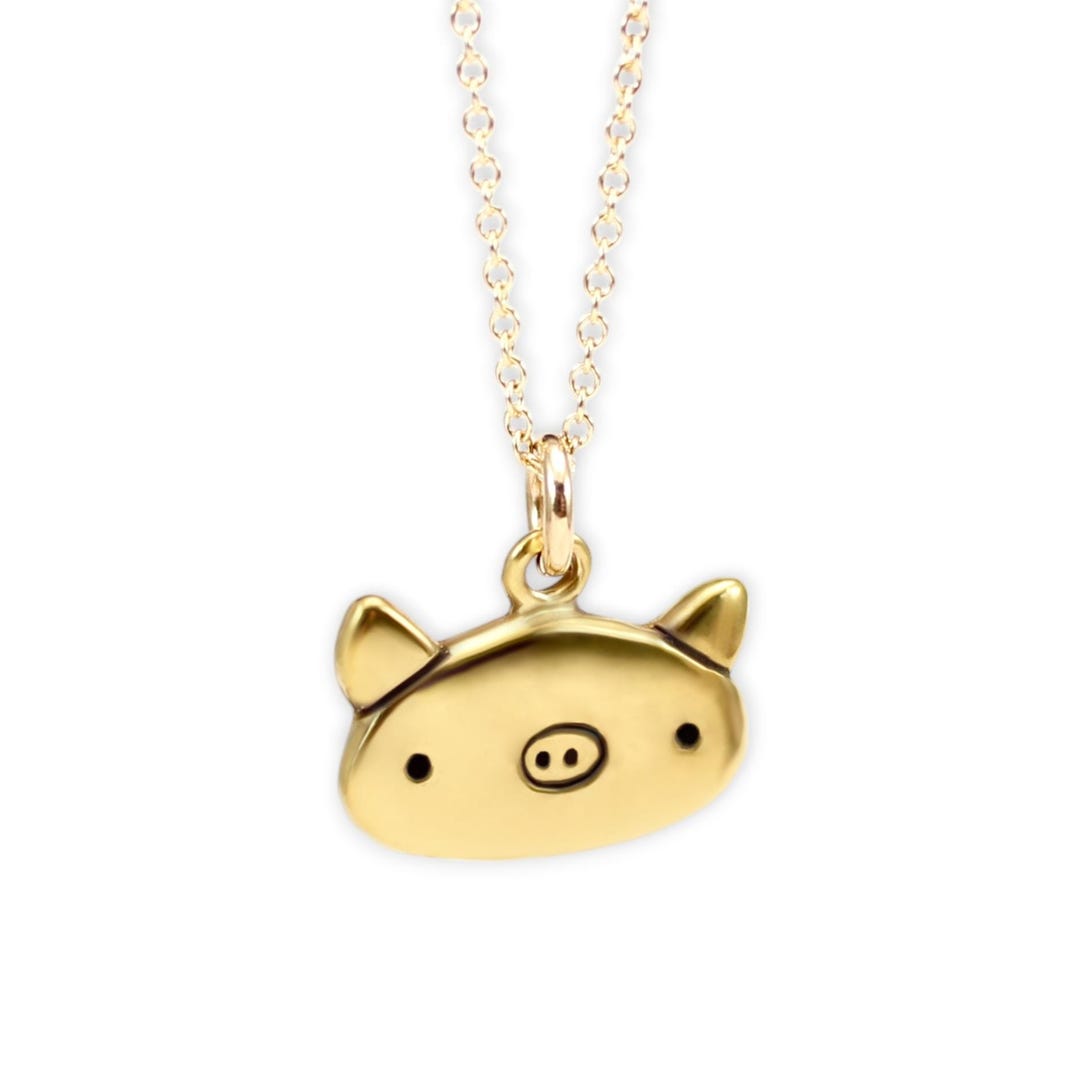 Gold Pig Necklace: Sterling Silver Charm, Gold-filled Chain - Etsy