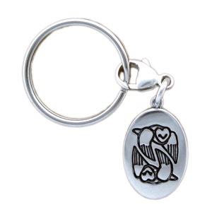 Sterling Silver Barn Owl Keychain - Silver Owl Keyring - Bird Key Chain ...