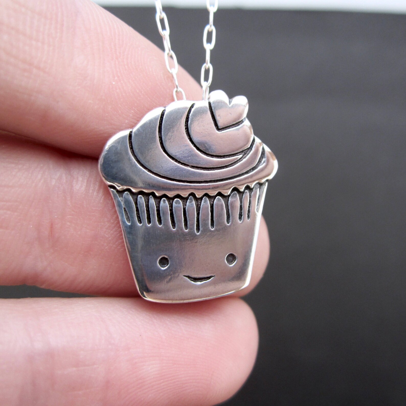 Sterling Silver Cupcake Charm Necklace Silver Muffin Pendant - Etsy