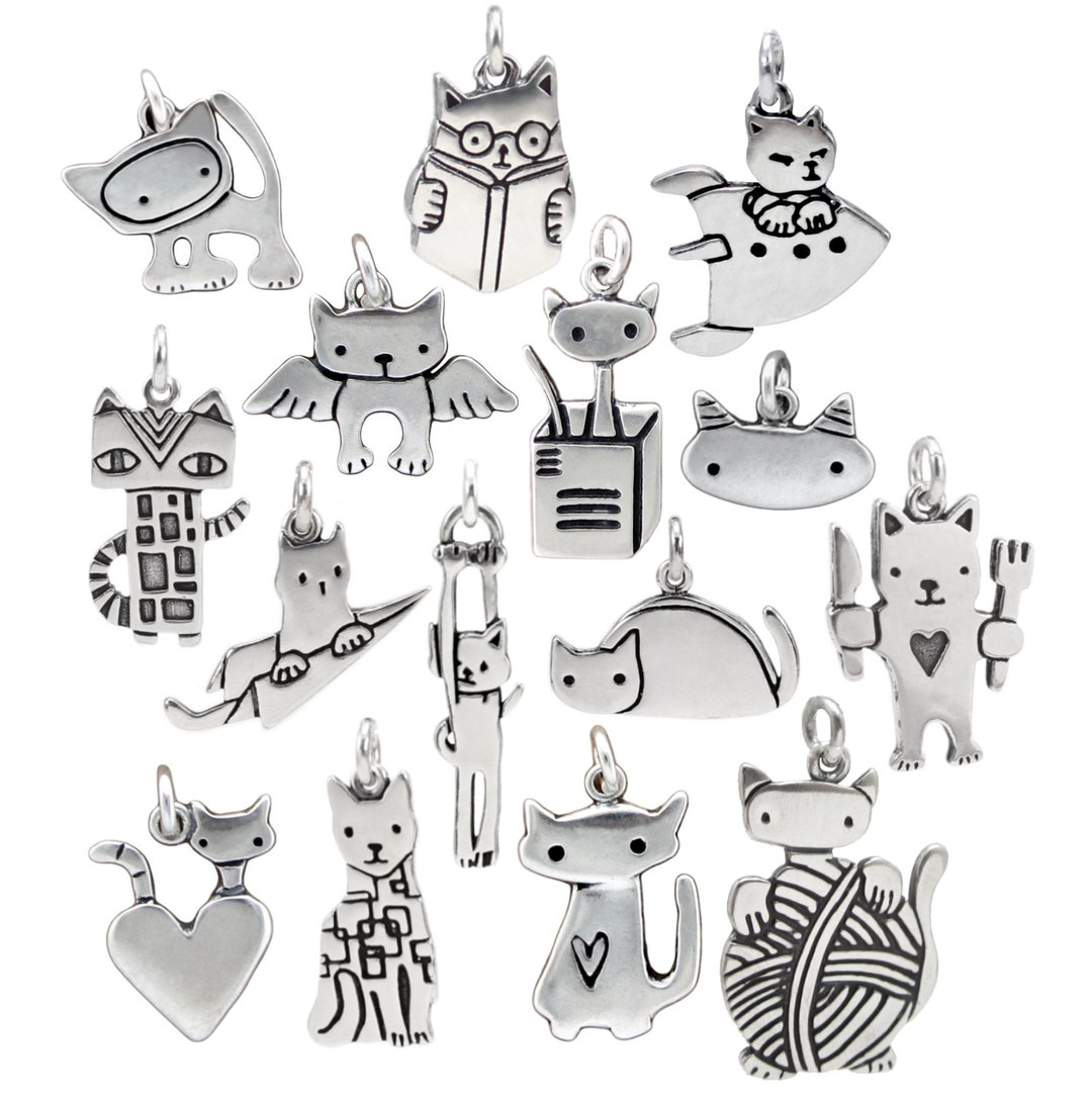 Sterling Silver Cat Charm: Choose Your Own Add-on Kitty Charm for ...