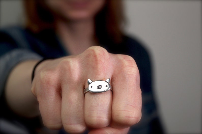 Sterling Silver Pig Ring Silver Pig Head Ring | Etsy