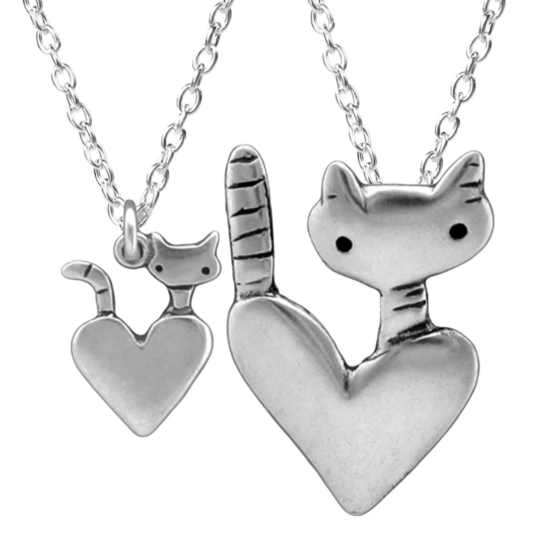 Cats Charm Necklace Set - Set of Two Sterling Silver Cat Charm Pendants ...