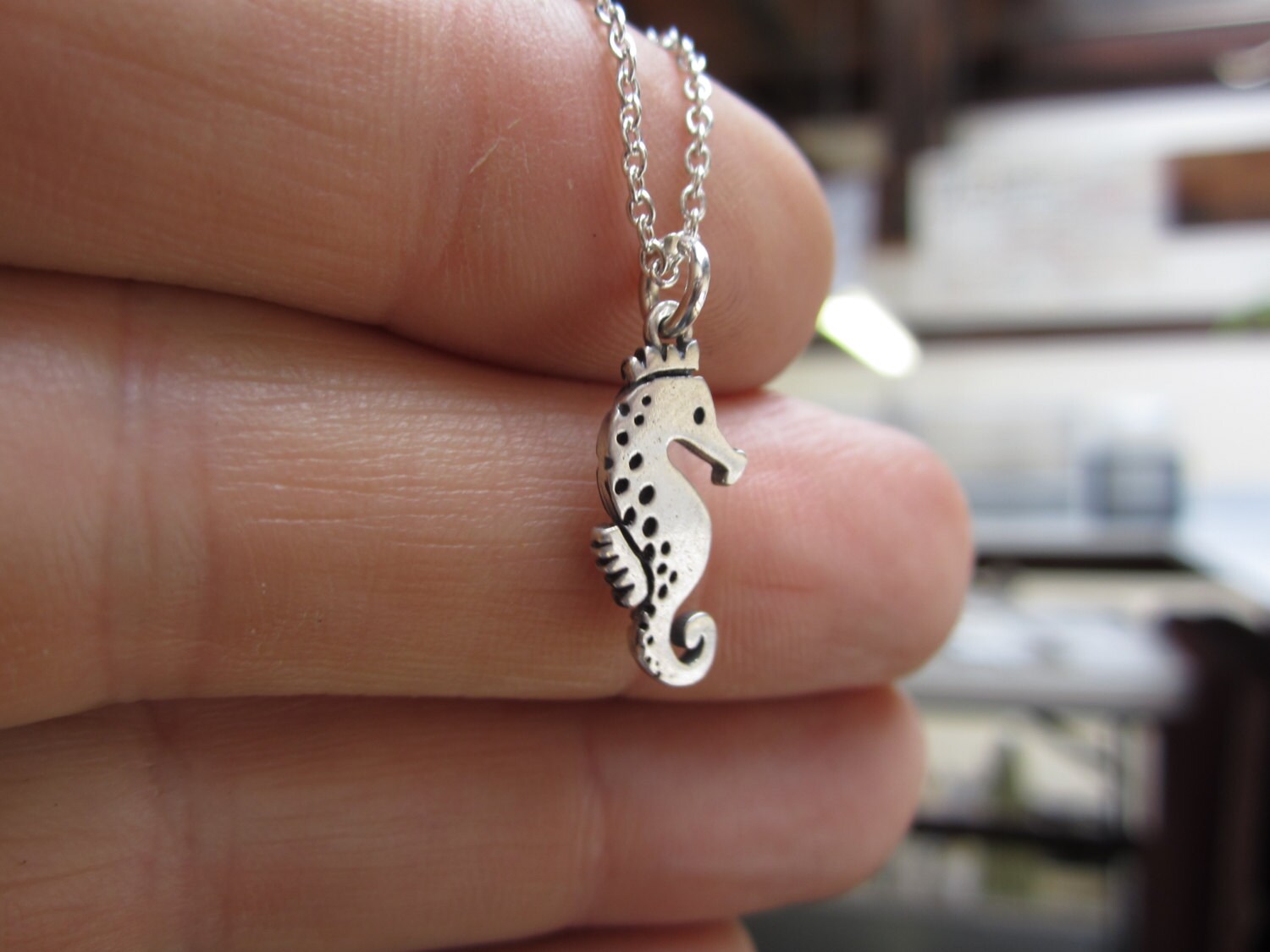 Sterling Seahorse Charm Necklace Silver Seahorse Pendant on | Etsy